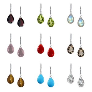 JewelryGift Black Color 925 Sterling Silver Natural Black Onyx Teardrop Pear Shaped Drop Dangle Leverback Earrings For Women