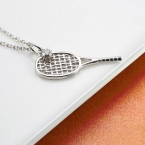 Saida Tennis Racket Necklace for Women - 925 Sterling Silver Tennis Ball Racquet Sport Themed Pendant Jewelry Gift for Tennis Players Lovers Coach, grey