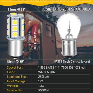 UNXMRFF 1156 LED Bulb White Super Bright 1073 1003 BA15S 7506 1141 LED Bulbs 5050 18-SMD Replacement for 12V RV Interior Ceiling Dome Light/Travel Trailer/Boat Indoor/Camper Light Bulbs (Pack of 6)