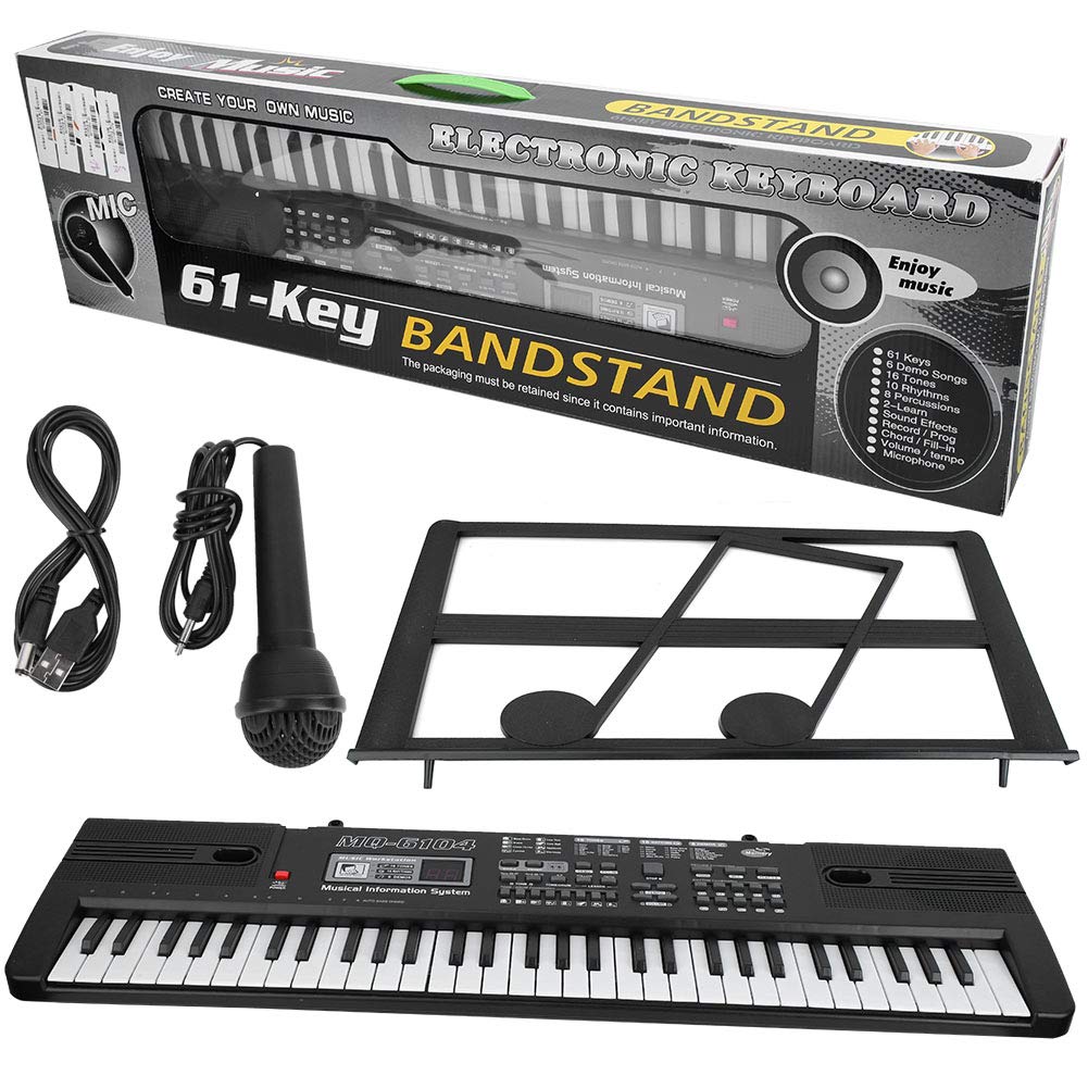 Electronic Keyboard for Beginners, Portable 61 Key Electronic Piano with USB LCD Display Microphone Score Holder,for Kids Adults