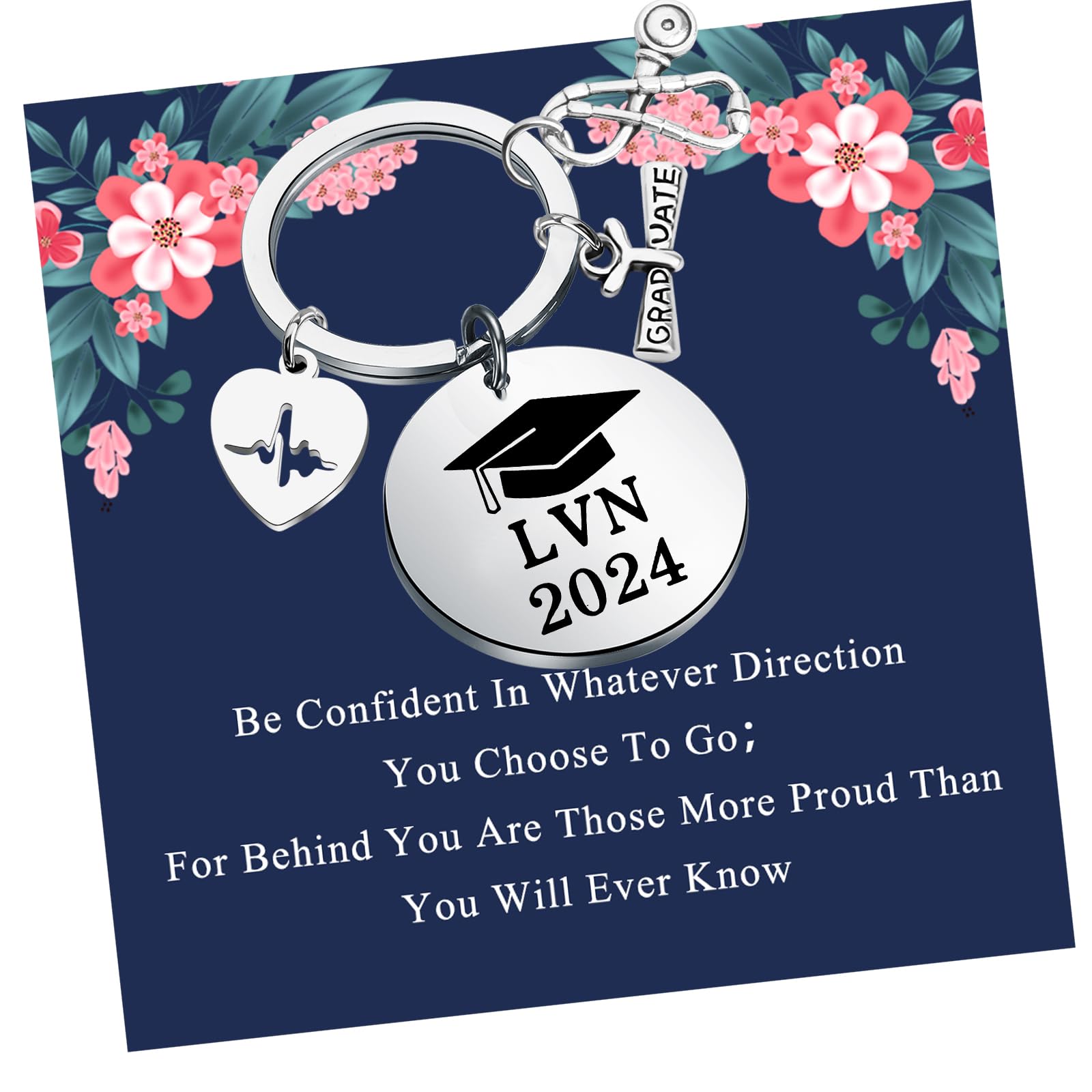 LQRI LVN 2024 Keychain LVN Licensed Vocational Nurse Gifts Medical Caduceus Jewelry LVN Keychain Gift LVN Graduation Gift(LVN)