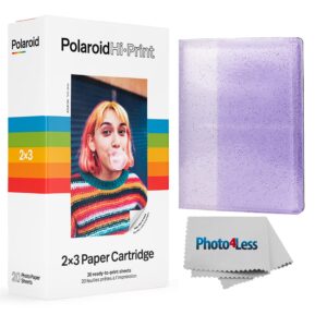 polaroid hi-print 2x3 paper cartridge 20 sheets + purple album holds 64 photos