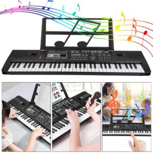 Electronic Keyboard for Beginners, Portable 61 Key Electronic Piano with USB LCD Display Microphone Score Holder,for Kids Adults