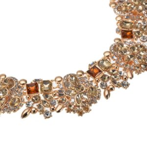 Vintage Crystal Rhinestone Statement Choker Bib Statement Necklace Earring Fashion Costume Jewelry Set for Women Champagne