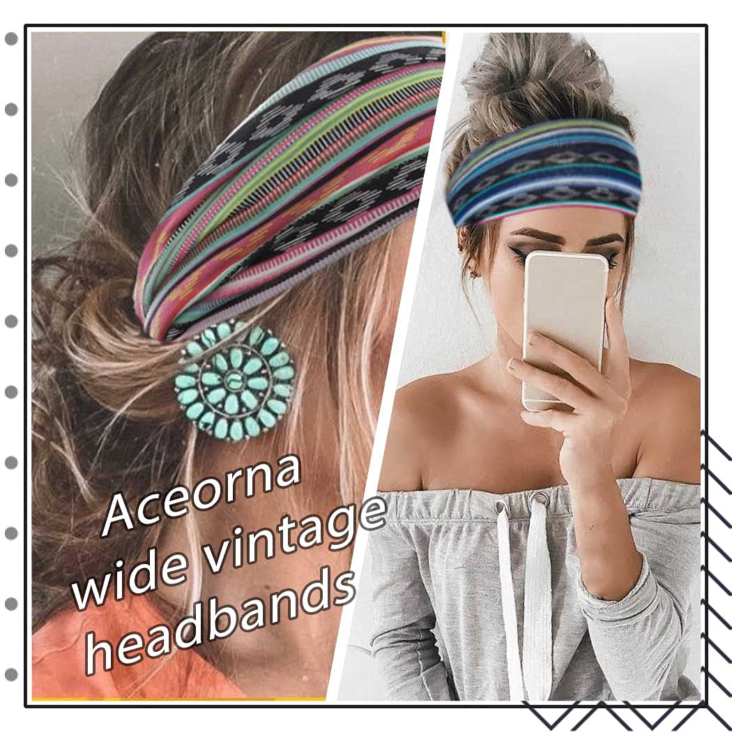 Aceorna Boho Headbands Wide Knot Hair Band Elastic Turban Head Band Stretch Twist Head Wraps Fashion Hair Accessories for Women 3 Pcs (Set A)