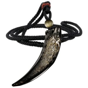 tumbeelluwa natural golden obsidian pendant necklace for unisex handcrafted good luck crystal stone necklace, wolf