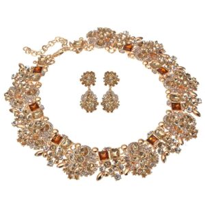 vintage crystal rhinestone statement choker bib statement necklace earring fashion costume jewelry set for women champagne