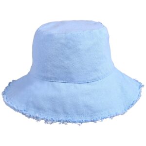 boderier sun hats for women summer casual wide brim cotton bucket hat beach vacation travel accessories (blue)