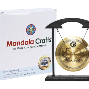 Mandala Crafts Chinese Gong - Mini Gong with Stand - Zen Art Brass Feng Shui Desktop Gong with Stand Asian Gong Bell for Home Decoration Dragon