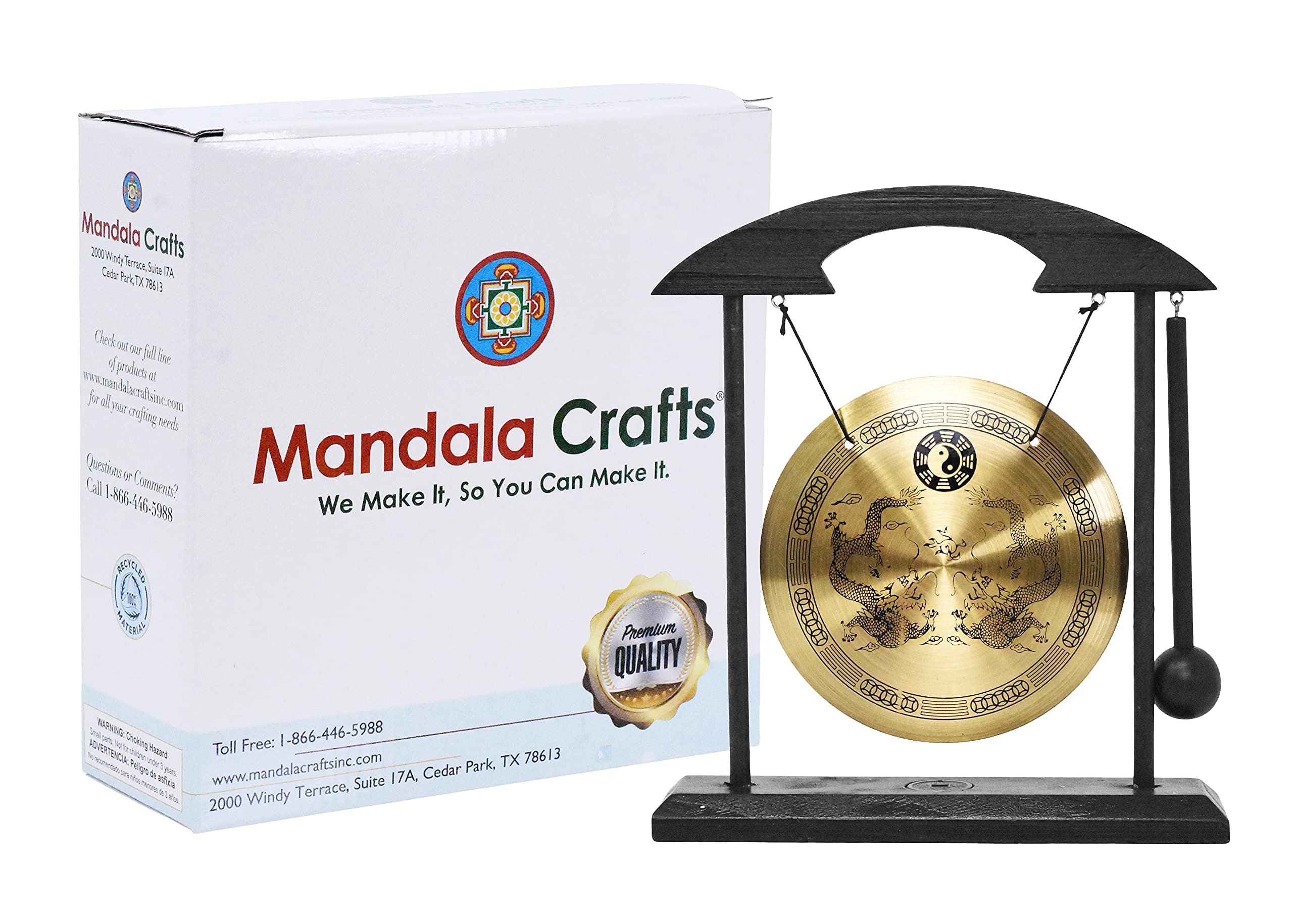 Mandala Crafts Chinese Gong - Mini Gong with Stand - Zen Art Brass Feng Shui Desktop Gong with Stand Asian Gong Bell for Home Decoration Dragon