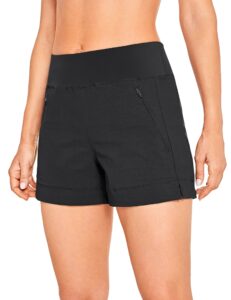 crz yoga women's lightweight mid rise hiking shorts 4'' - stretch athletic summer travel outdoor golf shorts zip pockets ink gray medium