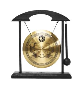 mandala crafts chinese gong - mini gong with stand - zen art brass feng shui desktop gong with stand asian gong bell for home decoration dragon