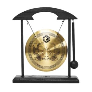 Mandala Crafts Chinese Gong - Mini Gong with Stand - Zen Art Brass Feng Shui Desktop Gong with Stand Asian Gong Bell for Home Decoration Dragon