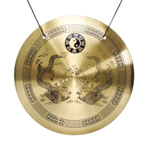 Mandala Crafts Chinese Gong - Mini Gong with Stand - Zen Art Brass Feng Shui Desktop Gong with Stand Asian Gong Bell for Home Decoration Dragon