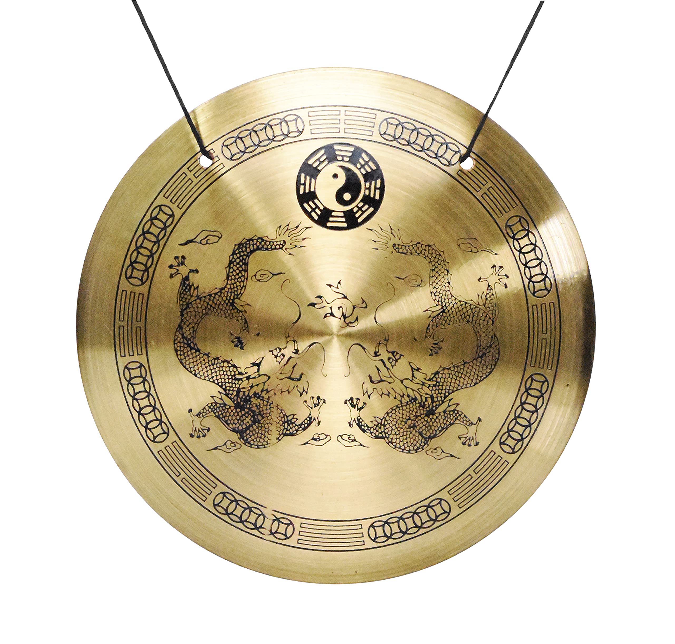 Mandala Crafts Chinese Gong - Mini Gong with Stand - Zen Art Brass Feng Shui Desktop Gong with Stand Asian Gong Bell for Home Decoration Dragon