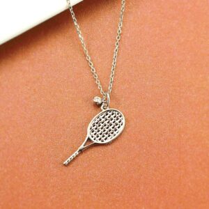 Saida Tennis Racket Necklace for Women - 925 Sterling Silver Tennis Ball Racquet Sport Themed Pendant Jewelry Gift for Tennis Players Lovers Coach, grey