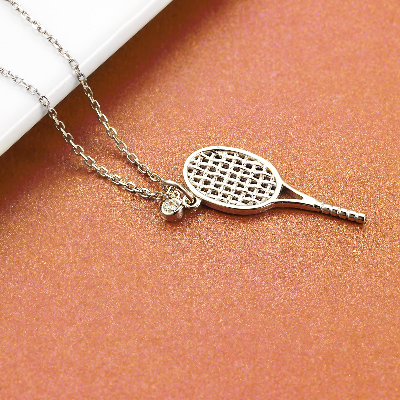 Saida Tennis Racket Necklace for Women - 925 Sterling Silver Tennis Ball Racquet Sport Themed Pendant Jewelry Gift for Tennis Players Lovers Coach, grey