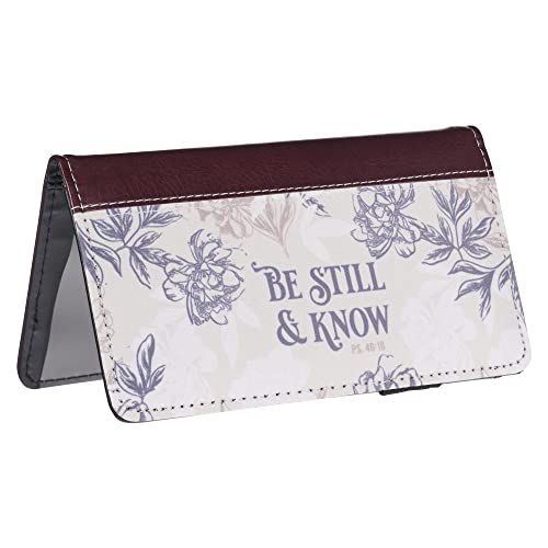 Christian Art Gifts Checkbook Cover for Women Be Still and Know Neutral Floral Christian Wallet, Faux Leather Christian Checkbook Cover for Duplicate Checks, ID & Credit Cards, Pen Loop - Psalm 46:10