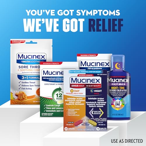 Mucinex Sinus-Max Day Pressure, Pain & Cough & Nightshift Night Sinus Medicine for Adults, Day/Night Combo Pack for Sore Throat Relief, Nasal Congestion Relief, Cough & Cold Medicines, 40 Caplets