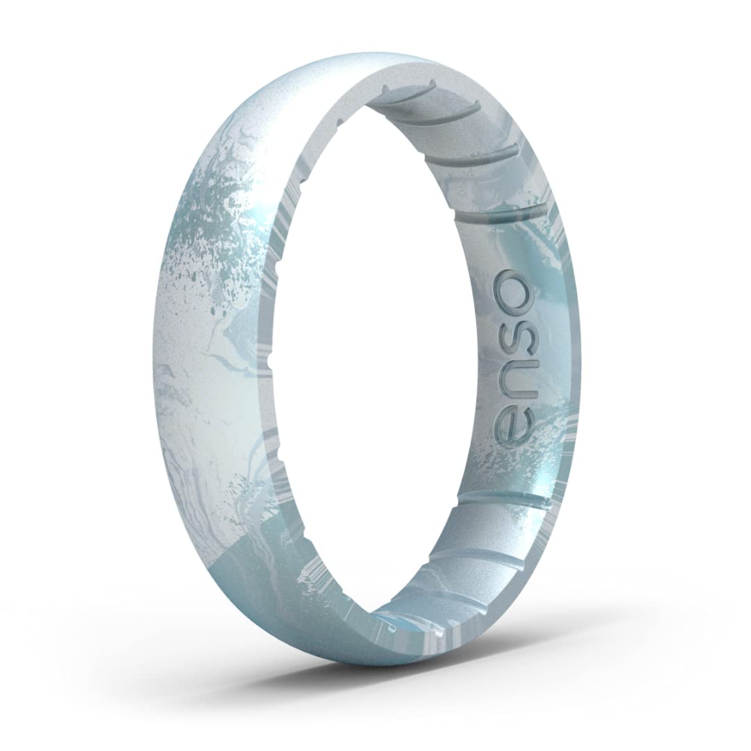 Enso Rings Handcrafted Thin Silicone Ring – Comfortable and Flexible Design – 4.3mm Wide, 1.75mm Thick (Ocean Mist, 6)