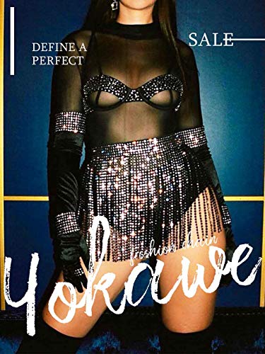 Yokawe Crystal Tassel Skirts Rhinestone Body Chains Sexy Belly Dance Skirt Summer Beach Hip Waist Chain Belt Nightclub Rave Party Jewelry Accessories for Women (Black)