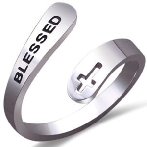 jude jewelers stainless steel adjustable size christian cross love faith hop blessed religious ring (blessed, adjustable)