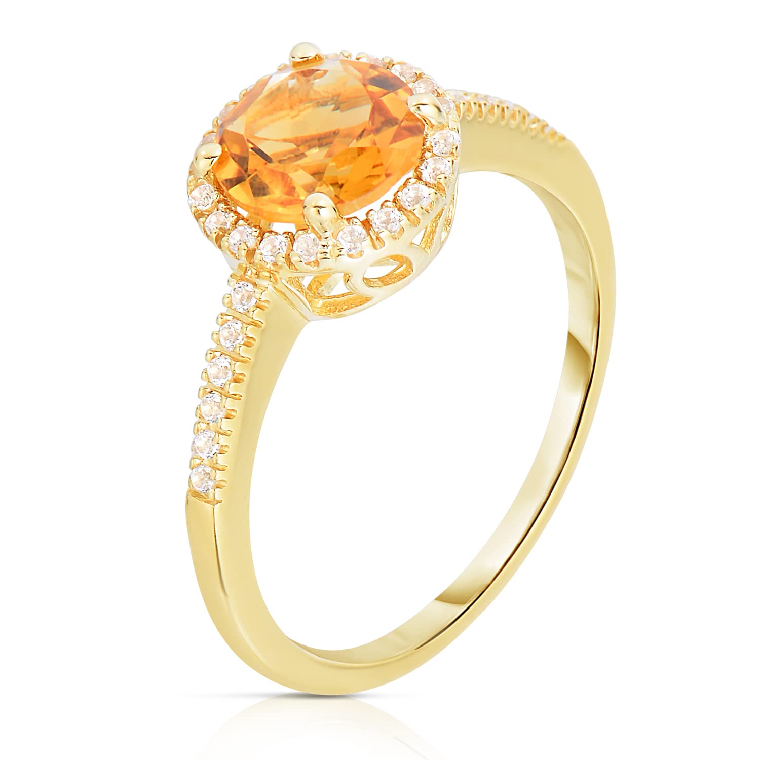 KOKAV 10K Yellow Gold Genuine Citrine 7mm Round Halo Ring. Size 7