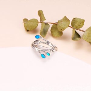 HOOHWE 925 Sterling Silver Leaf Rings for Women, Opal Adjustable Wrap Olive Branch Ring for Daily Wear Wedding Ring Unique Marquise Shape Open Leaf Rings Jewelry Gifts for Women with Gift Box