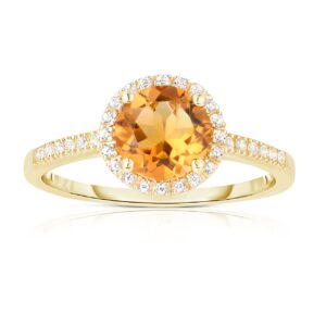 kokav 10k yellow gold genuine citrine 7mm round halo ring. size 7