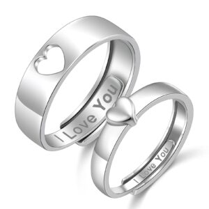 yearace couple rings 925 sterling silver couples rings for him and her set matching heart promise rings i love you engagement wedding ring matching rings adjustable couple ring couples gifts