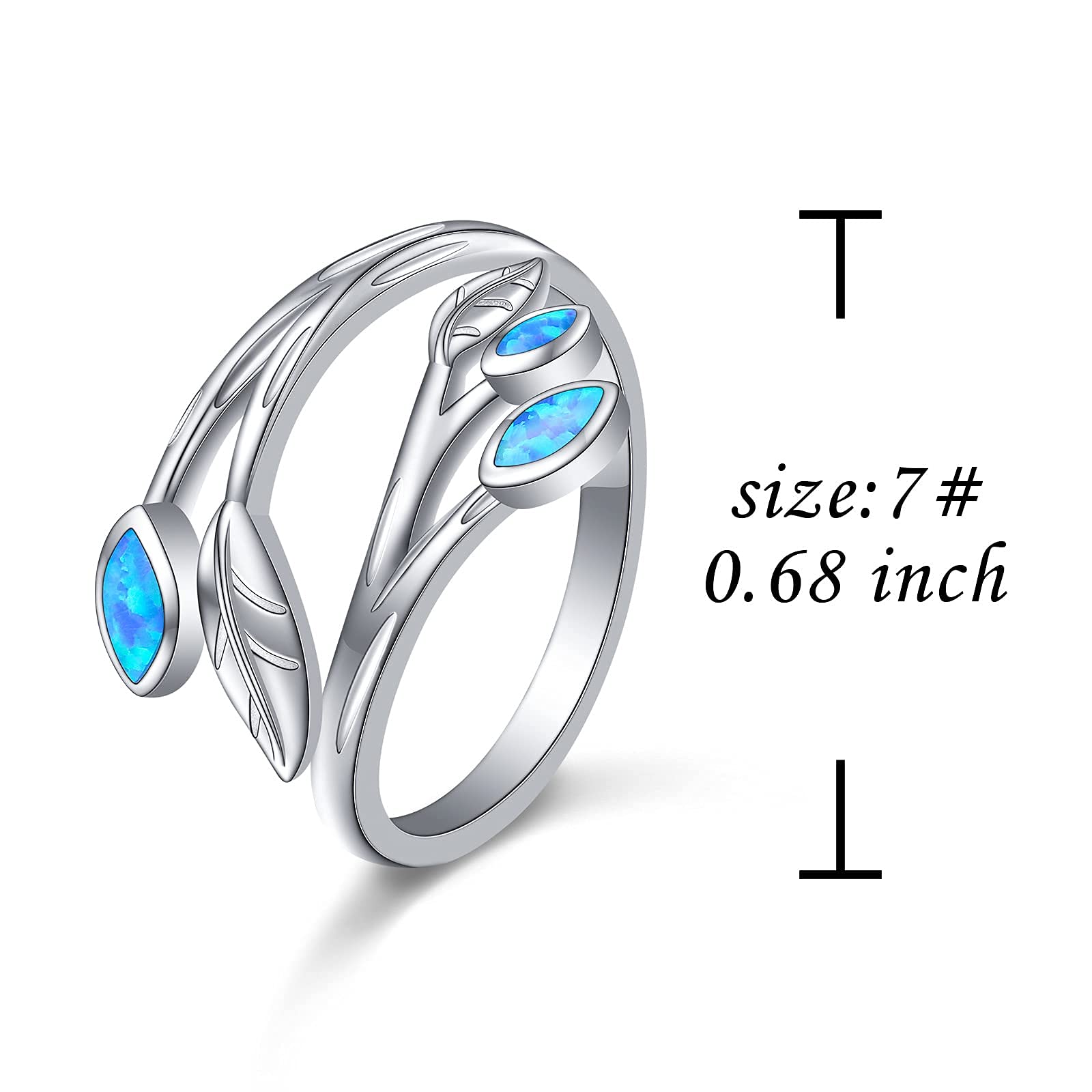 HOOHWE 925 Sterling Silver Leaf Rings for Women, Opal Adjustable Wrap Olive Branch Ring for Daily Wear Wedding Ring Unique Marquise Shape Open Leaf Rings Jewelry Gifts for Women with Gift Box