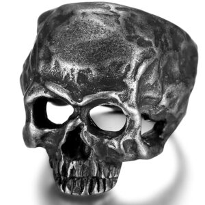 jude jewelers stainless steel antique retro style skull death gothic punk biker halloween party ring (grey, 6)