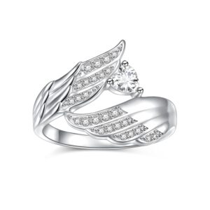 925 sterling silver angel wings cz ring big feather ring jewelry gift for women size 7