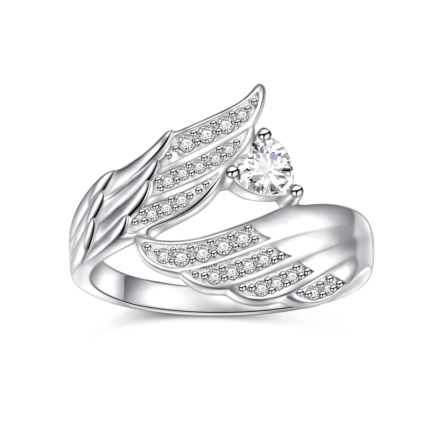 925 Sterling Silver Angel Wings CZ Ring Big Feather Ring Jewelry GIft For Women Size 7