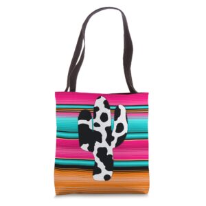 serape cactus cow calf print pattern colorful tote bag