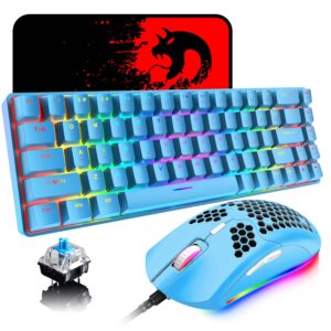 60% mechanical gaming keyboard mini 68 keys wired type c 18 rgb backlight effects,lightweight rgb 6400dpi honeycomb mouse,large mouse pad compatible with ps4,xbox,pc,laptop,mac (blue/blue switch)