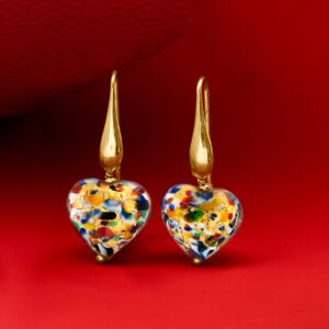 Ross-Simons Italian Murano Glass Heart Drop Earrings in 18kt Gold Over Sterling