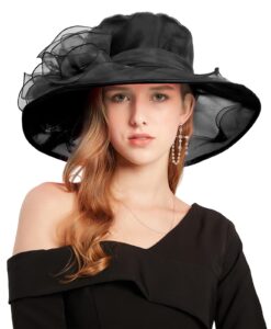 oridoor women’s organza church tea party wedding fascinator hat uv-anti wide brim sun hats (f black, one size) …