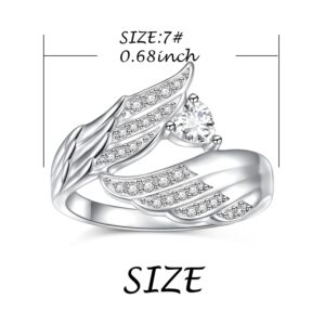 925 Sterling Silver Angel Wings CZ Ring Big Feather Ring Jewelry GIft For Women Size 7