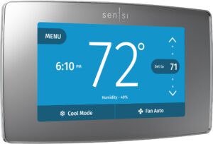 sensi touch smart thermostat by emerson with touchscreen color display, programmable, wi-fi, mobile app, easy diy, data privacy, works with alexa, energy star certified, st75s-silver, c-wire required