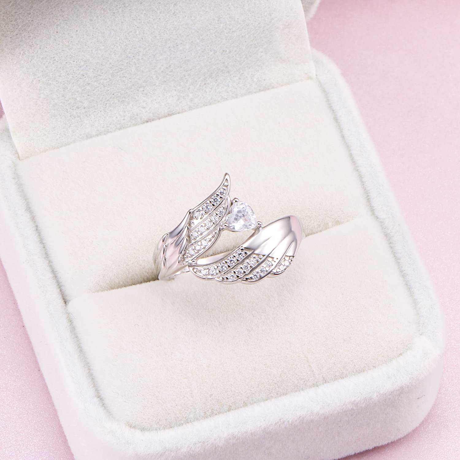 925 Sterling Silver Angel Wings CZ Ring Big Feather Ring Jewelry GIft For Women Size 7