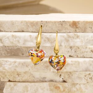 Ross-Simons Italian Murano Glass Heart Drop Earrings in 18kt Gold Over Sterling