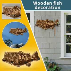 Felicy Fathers Day Wood Large Mouth Bass Fishing Rod Holder, Daddy favorite Wooden Fishing Rod Rack with Salmon Redfish Large Mouth Bass Shape Designs, Best Gift for Father (A - Large mouth bass)