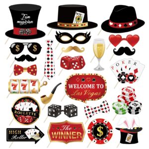 kristin paradise 25pcs casino photo booth props with stick, las vegas theme selfie props, poker night birthday party supplies, gambling blackjack photography backdrop decorations