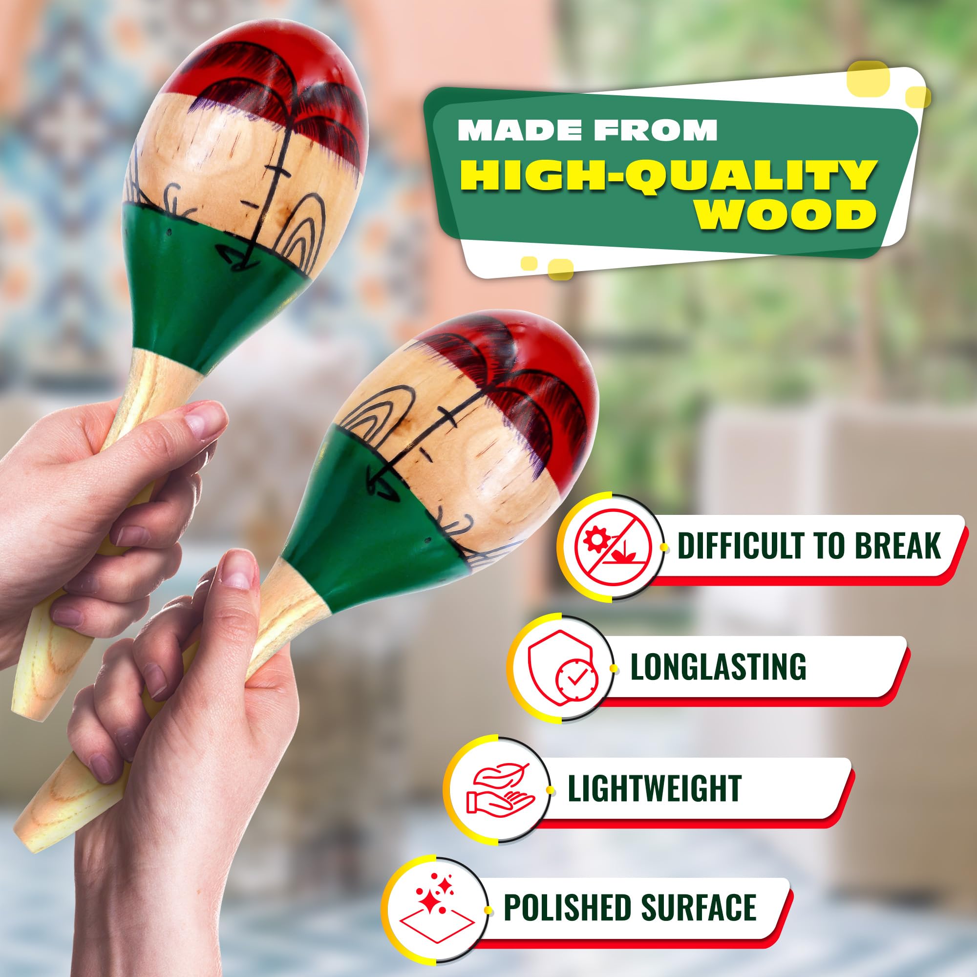 2Pcs Professional Maracas Musical Instruments - Mexican Wood Maracas for Adults Shakers Percussion Instrument for Party Favors - Musical Instruments for Adults for Salsa Rhythm Wooden Maracas for Kids