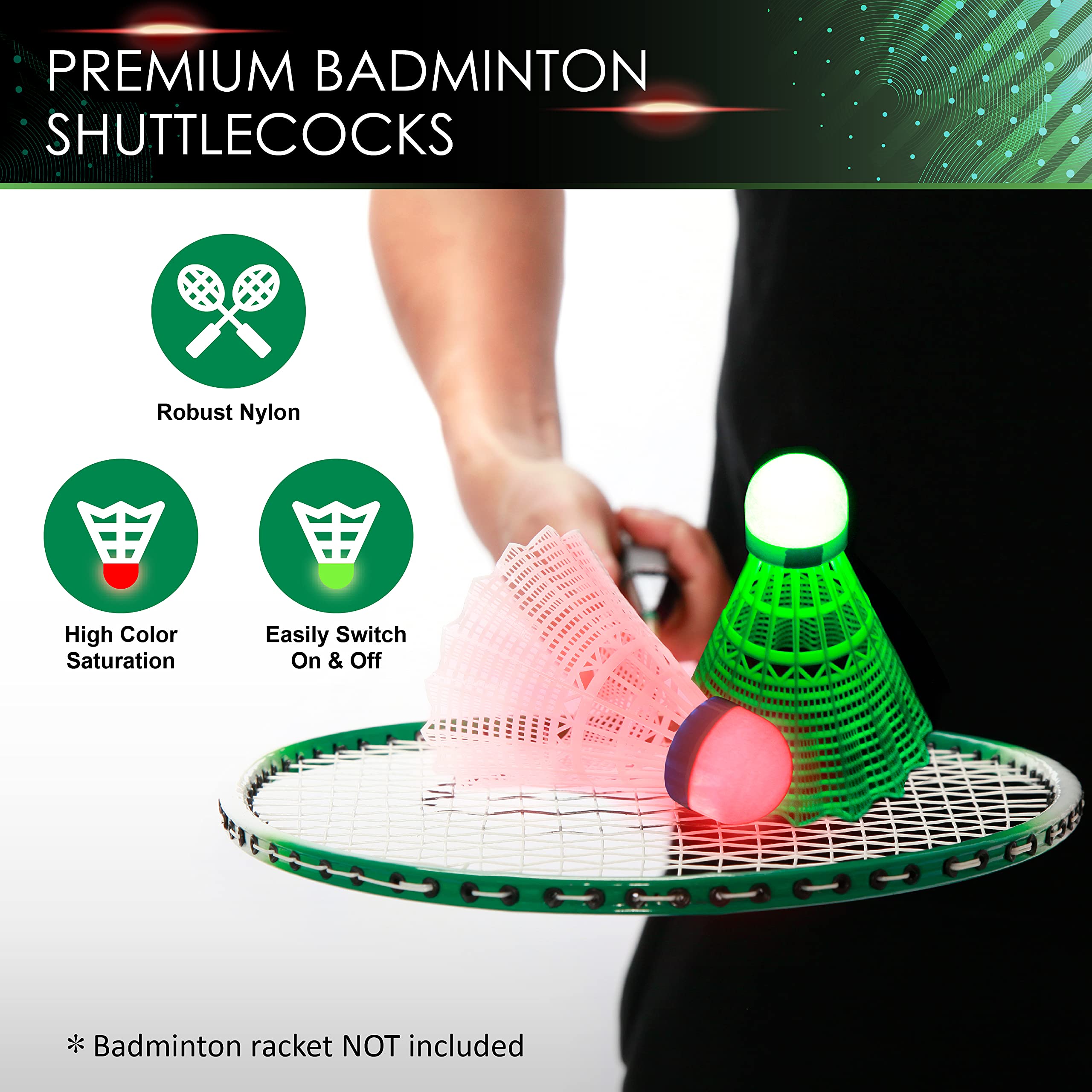 Badminton Shuttlecocks, Badminton Birdies 4pcs - Lighting Glow in The Dark Night