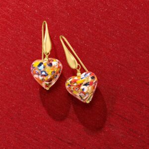 Ross-Simons Italian Murano Glass Heart Drop Earrings in 18kt Gold Over Sterling