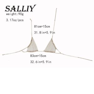 Aiosy Boho Body Chain Bra Silver Sexy Rhinestone Bikini Bra Body Halter Backless Sequins Chain Bra Beach Body Accessories Jewelry for Women (Top+Bottom)