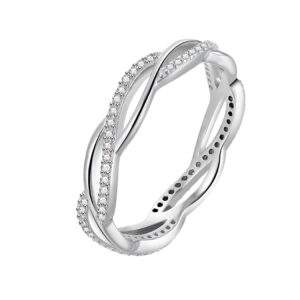 boruo 925 sterling silver ring, twisted infinity celtic knot cubic zirconia cz wedding band stackable ring size 11