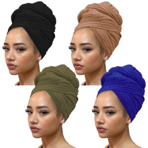 kachanaa 4 pieces stretch head scarfs headbands for muslim soft breathable head wraps turbans long hair hijab scarves for women